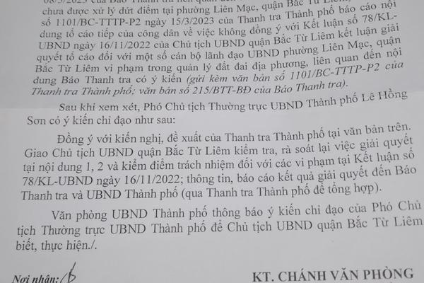 UBND TP Hà Nội chỉ đạo quận Bắc Từ Liêm kiểm tra, giải quyết nội dung ...