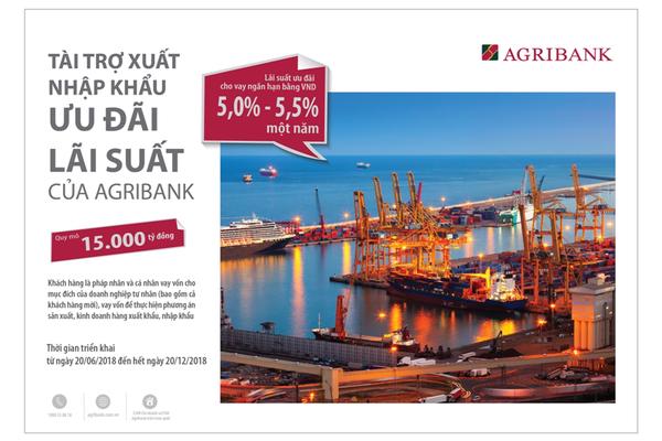 Agribank dành 15.000 tỷ cho chương trình xuất nhập khẩu ưu đãi lãi suất