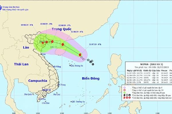 Bão số 3 di chuyển theo hướng Tây Tây Bắc, sức gió mạnh cấp 9